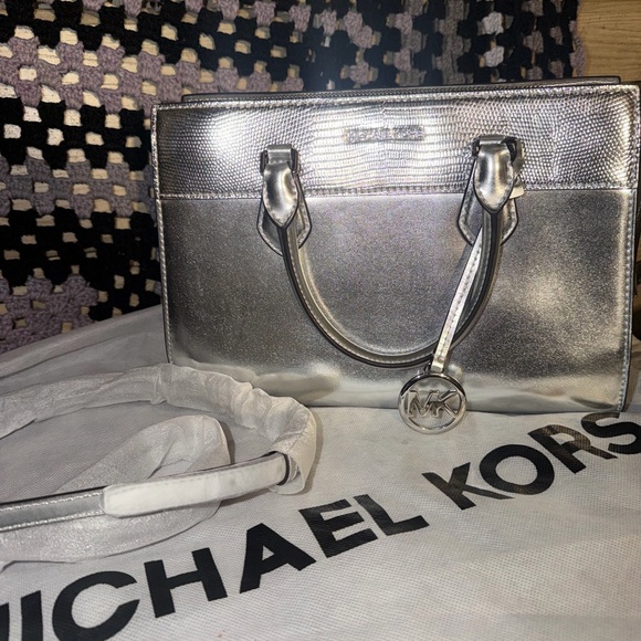 Michael Kors | Bags | Michael Kors Metallic Silver Satchel | Poshmark